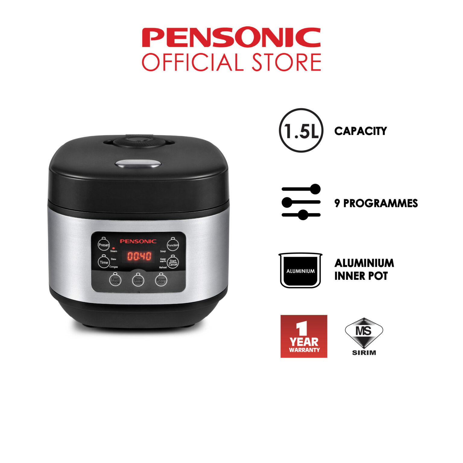 Pensonic Digital Rice Cooker 1.5L | PSR-1500D - Pensonic