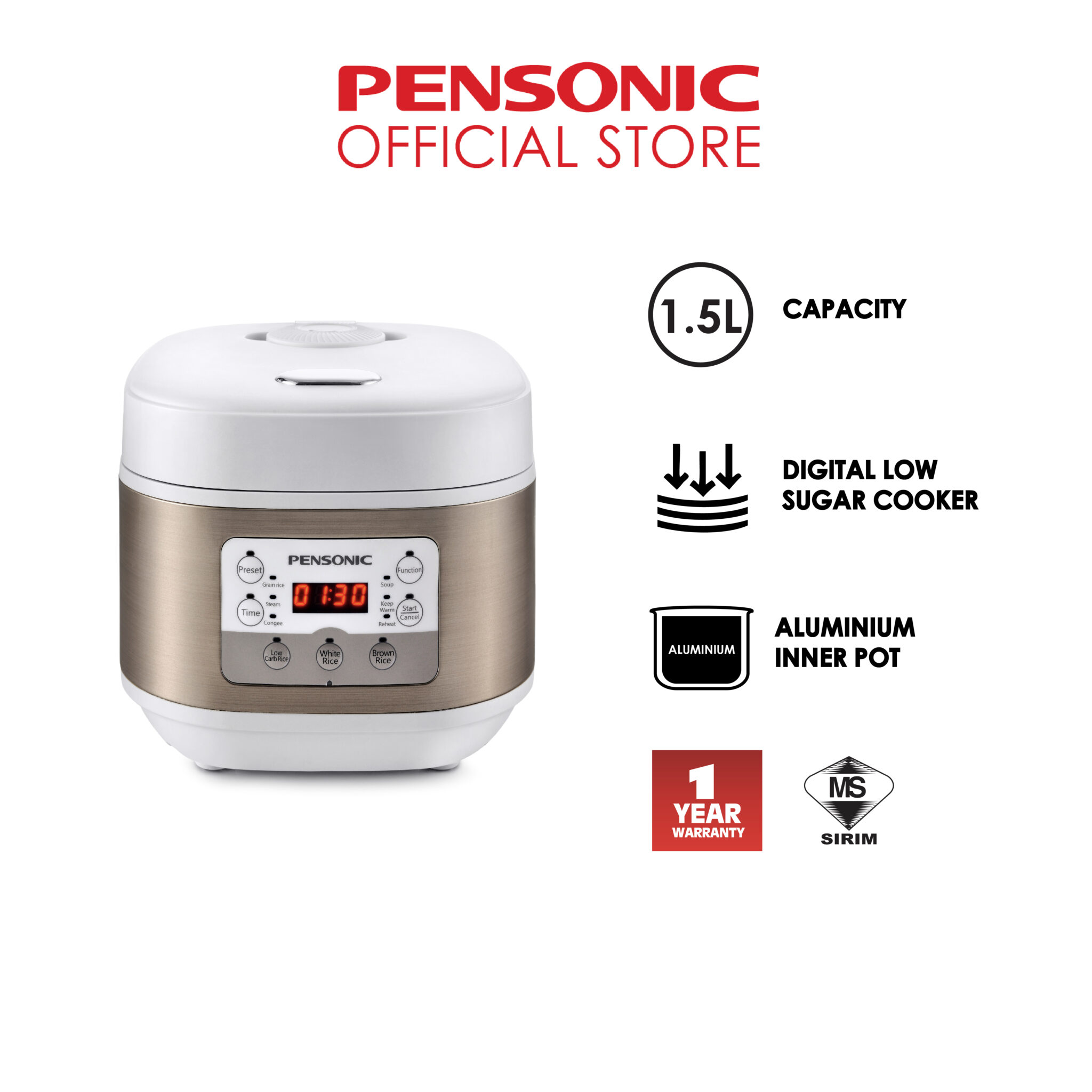 Pensonic Digital Low Sugar Cooker 1.5L | PSR-1501DLS - Pensonic